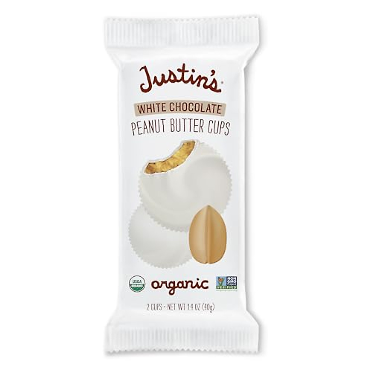 Justin's Organic White Chocolate Peanut Butter Cups, Rainforest Alliance Certified Cocoa, Gluten-free, Responsibly Sourced, 1.4 Ounce (Pack of 12)