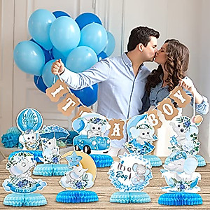 PHIAMOLY 9 Pcs Floral Elephant Honeycomb Centerpiece Blue Elephant Table Decorations Its a Boy Baby Shower Decorations Eelephant Theme Birthday Party Supplies