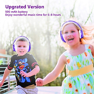 Woice Kids Wireless Bluetooth Headphones Volume Limited 85db/110db Stereo Sound Over-Ear Foldable Children Headphones with Mic SD Card Slot up to 16 Hours Play time for Boys Girls Adults (Purple)