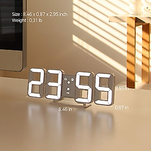 mooas 3D Pure Mini White LED Clock, Multi-Function LED Clock (Calendar, Alarm, Temperature) (8.5" White Table Alarm Clock)