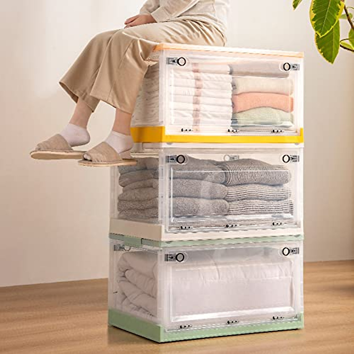 YUEHUA Collapsible Storage Bins with Lids, 40 Liter Large Storage Bins with Lids, Plastic Storage Bins, Plastic Tote for Home/Bedroom/Kitchen/Office/Travel