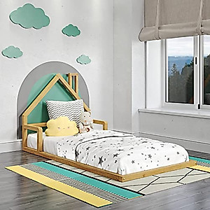P'Kolino Casita House Twin Floor Bed - Montessori Inspired - Solid FSC Certified Solid Wood Floor Bed - Natural Wood