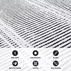 Rugshop Contemporary Stripe Lines High Traffic Living Room,Bedroom,Kitchen, Home Office Runner Rug 2' x 7' Cream