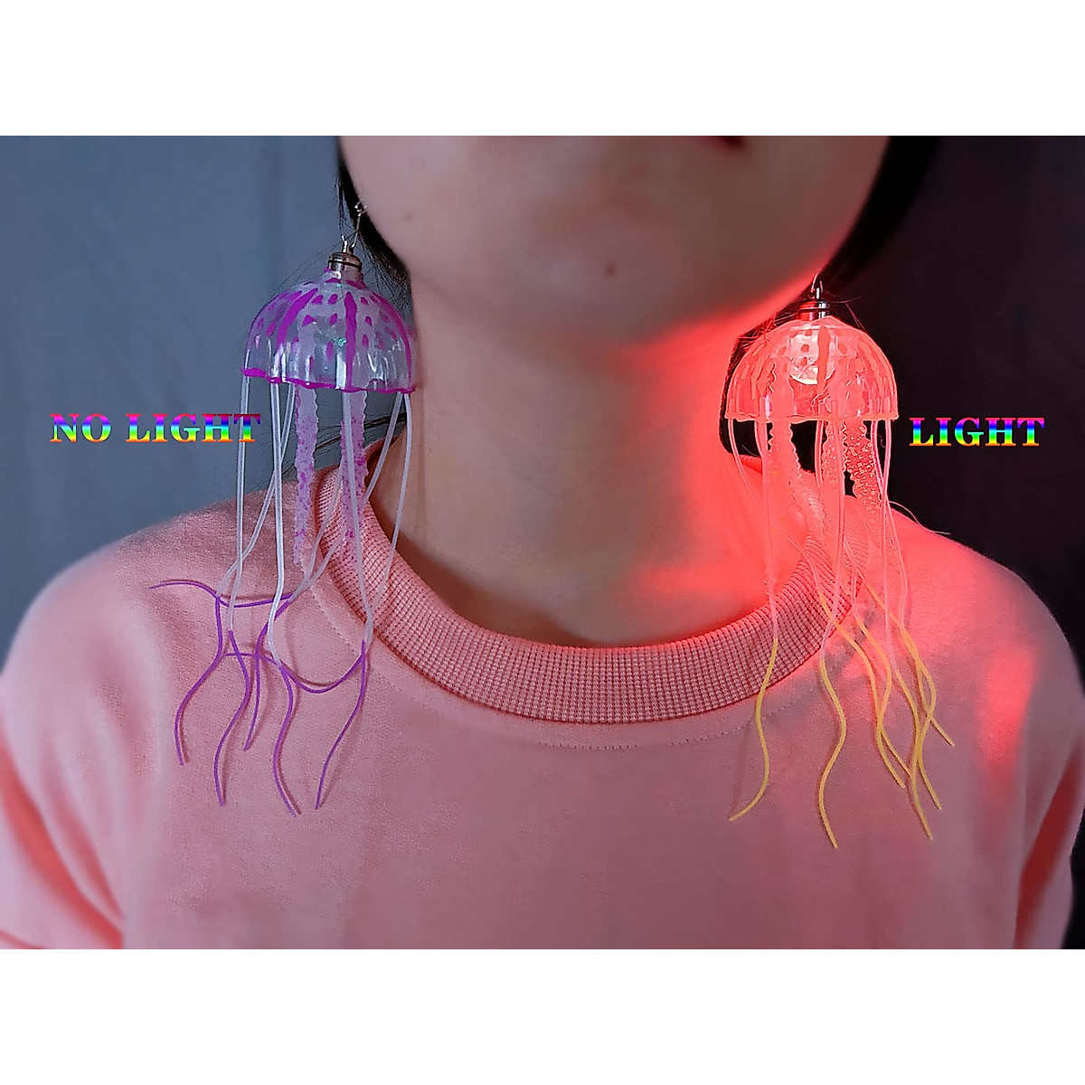 Letsglow LED Light Up jellyfish earring, Projecting Disco Ball, Women Funny Lovely Gift, Birthday Party Rave Night Club Jewelry (blue)