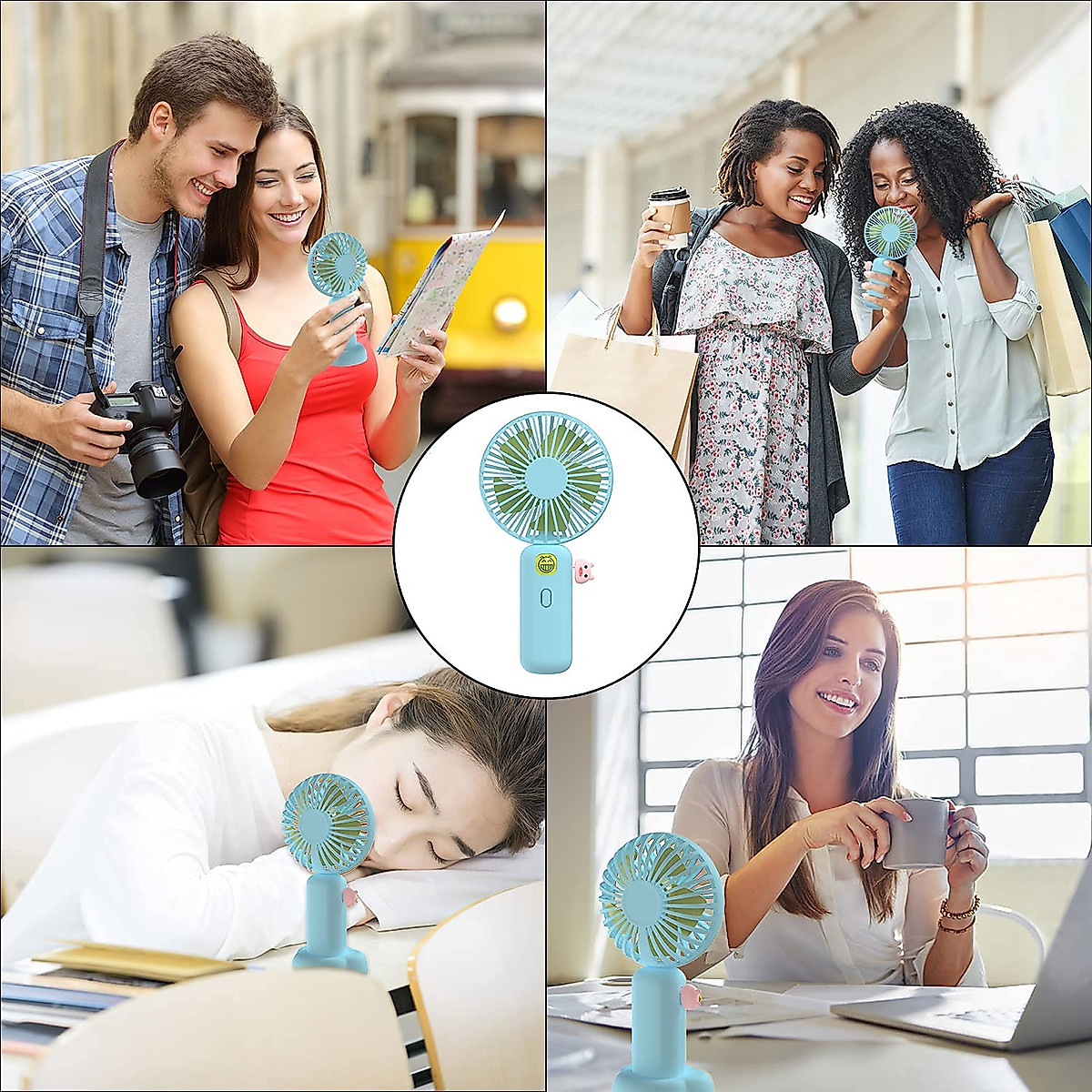 Flyalcon portable fan, handheld mini fan rechargeable, 3 adjustable speed portable mister for outdoors, Personal fan of exquisite fashion for travel, outdoor hiking (blue)