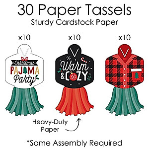 Big Dot of Happiness Christmas Pajamas - 90 Chain Links and 30 Paper Tassels Decoration Kit - Holiday Plaid PJ Party Paper Chains Garland - 21 feet