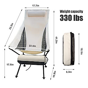 WEST TUNE Ultralight Folding Camping Chair with Headrest, High-Back Aluminum Portable Camping Chair,Backpacking Chair for Festivals Fishing Picnic and Hiking,Breathable Outdoor Camp Chair,Beige 2 pcs