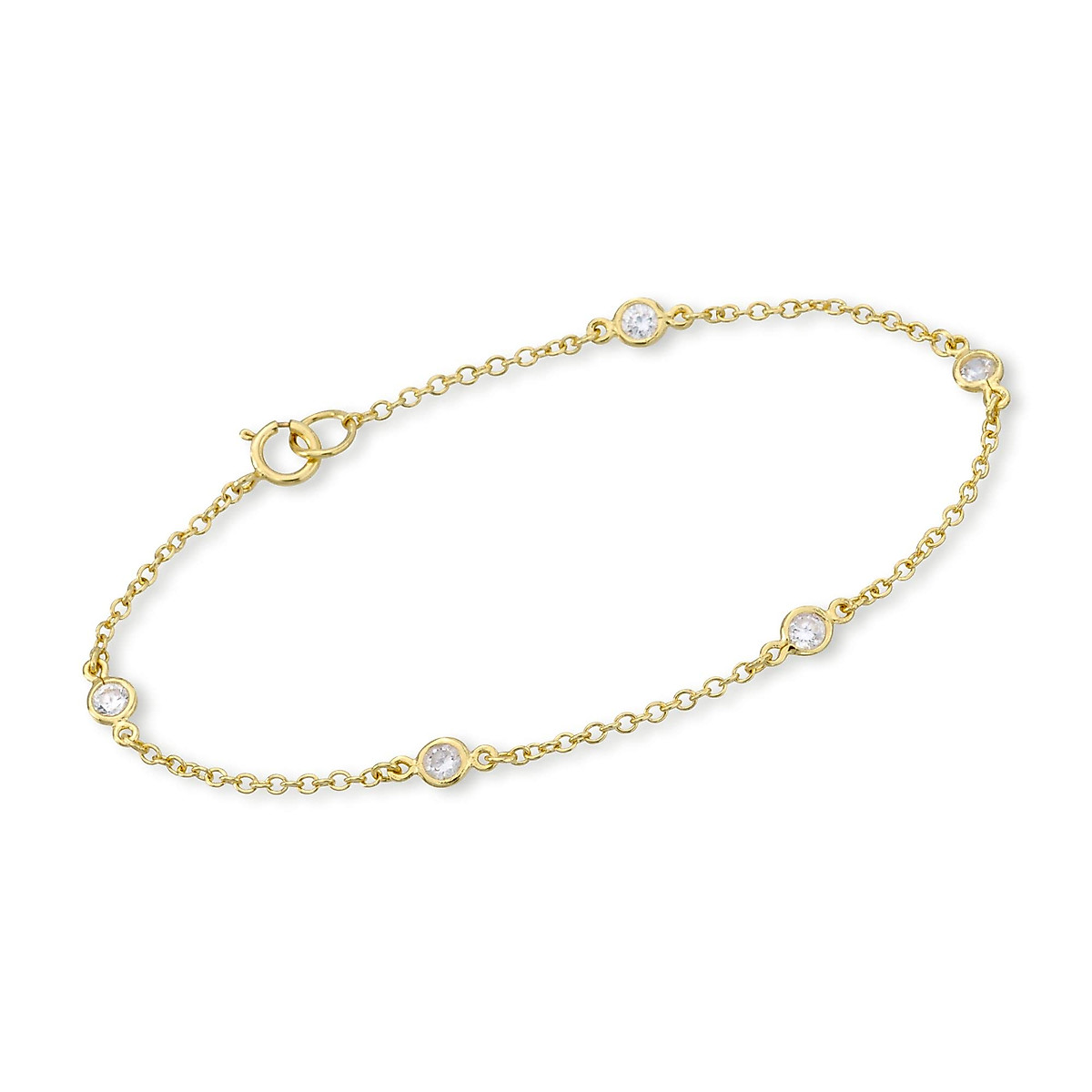 Ross-Simons 0.50 ct. t.w. Bezel-Set CZ Station Bracelet in 18kt Gold Over Sterling. 7 inches