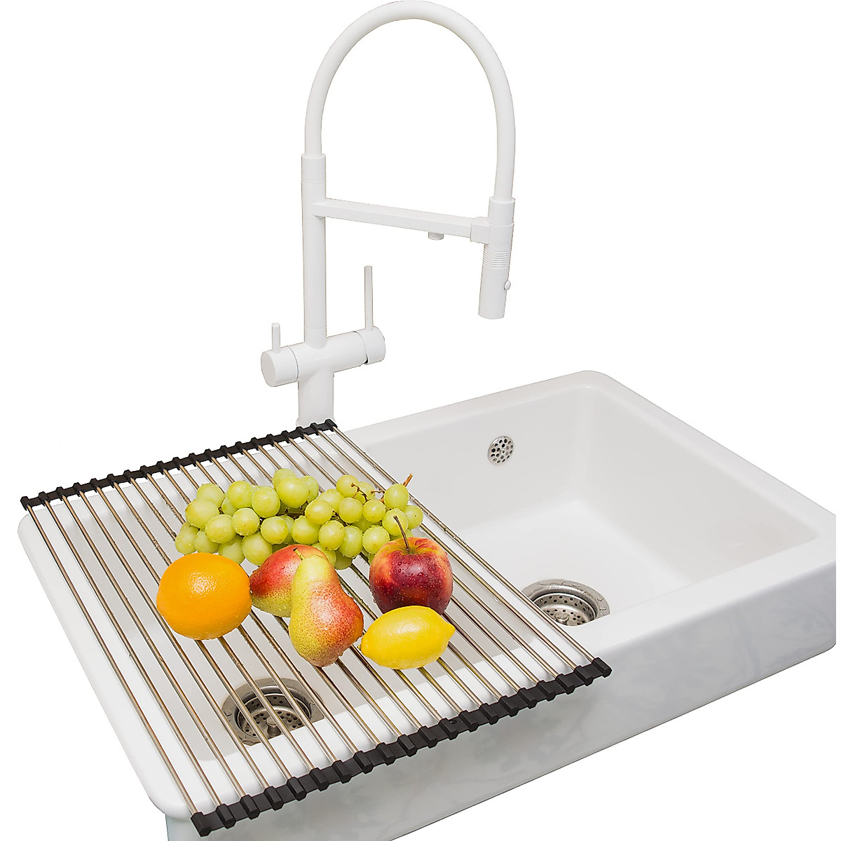 Roll Up Dish Drying Rack 21" x 16" - Over The Sink for Kitchen Counter, Foldable SUS304 Stainless Steel Dish Drying Rack for Cups, Utensils, Fruits, Vegetables