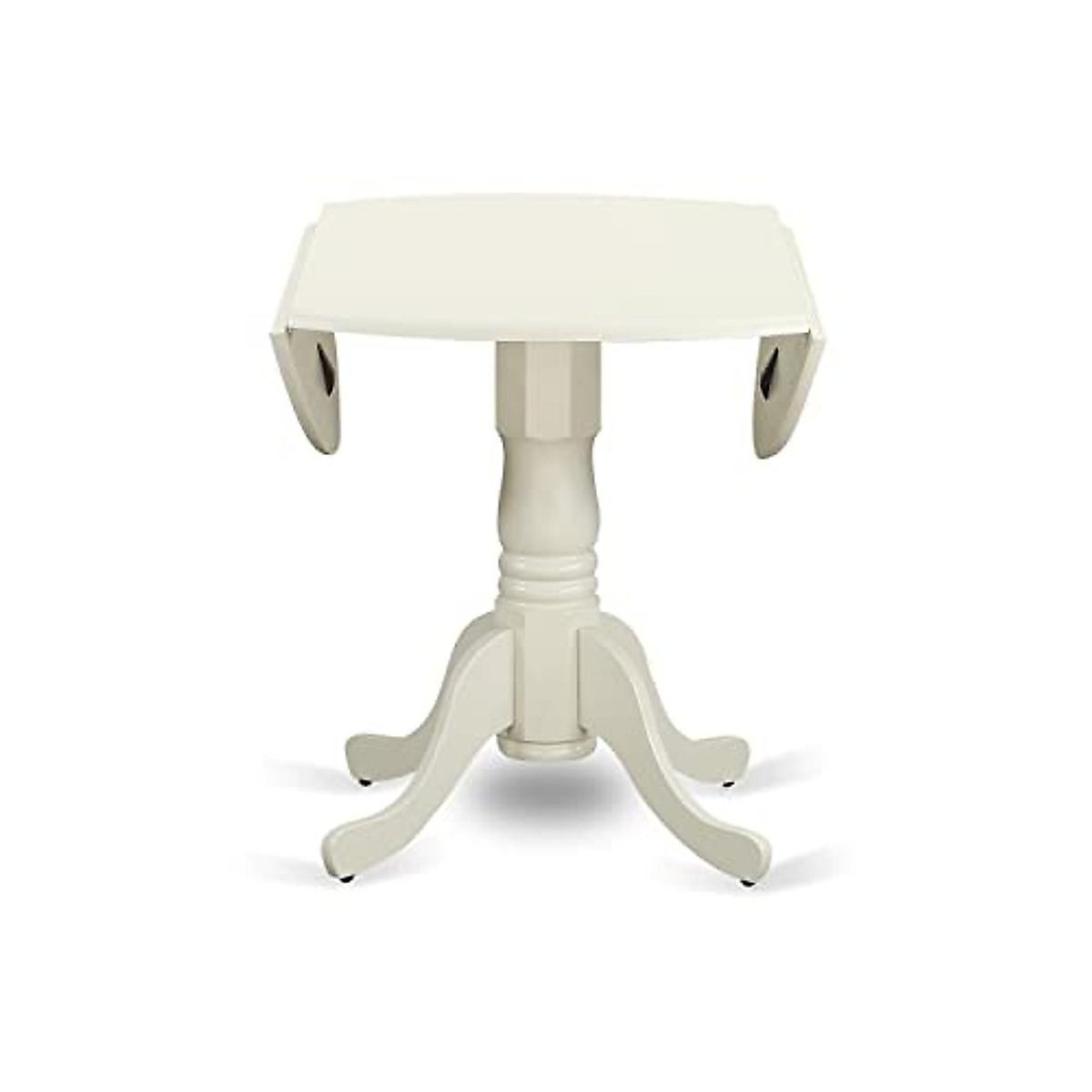East West Furniture DLAB3-LWH-02 3Pc Round 42" Dining Room Table With Two 9-Inch Drop Leaves And 2 Parson Chair White Leg And Linen Fabric Light Beige, 3 Pieces