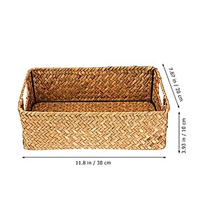 Housoutil 1pc Water Hyacinth Storage Baskets, Woven Basket with Carrying Handles, Decorative Rectangular Wicker Basket Storage Box for Nursery, Living Room, Bathroom 11.8x7.8x3.9in.