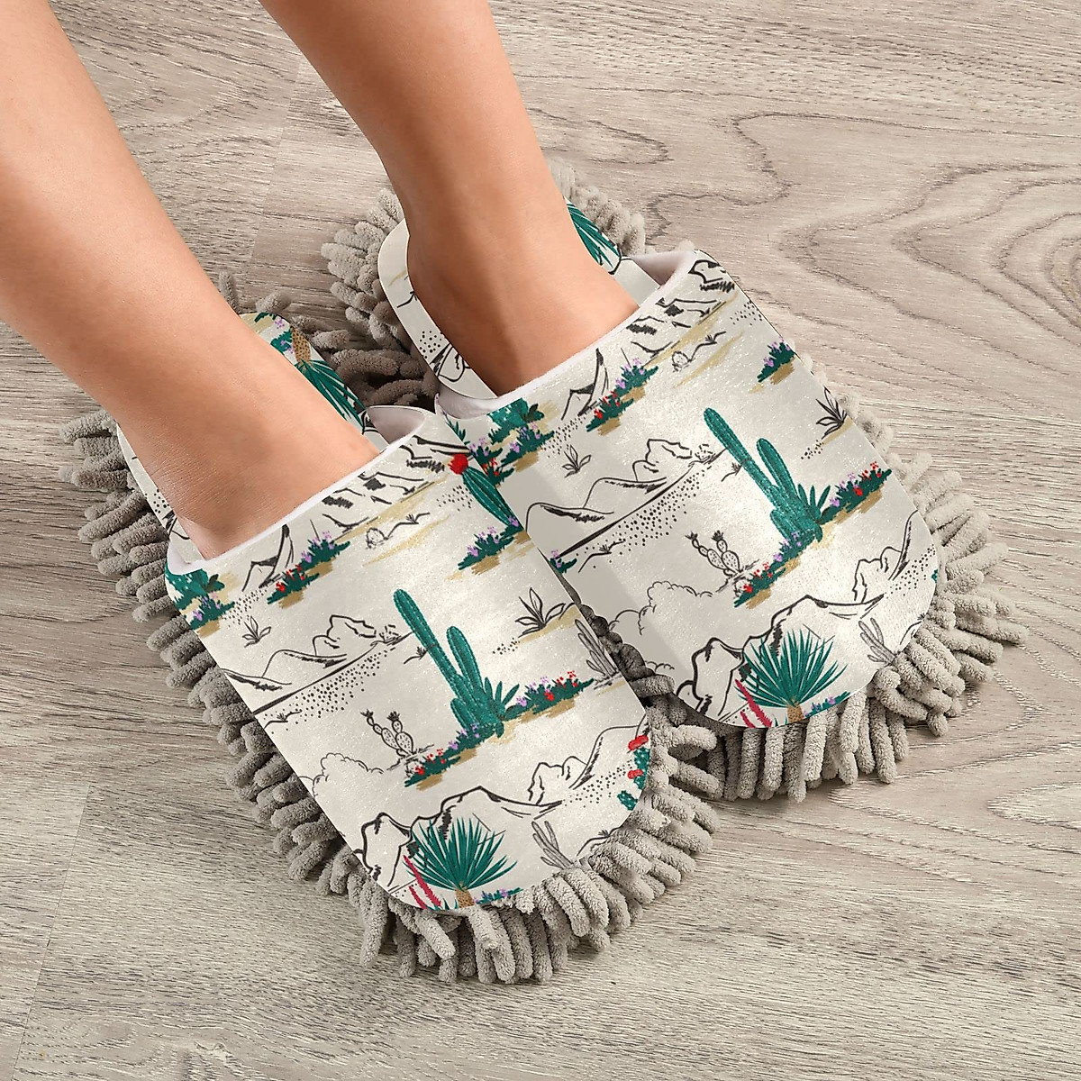 Kigai Microfiber Cleaning Slippers Summer Cactus Washable Mop Shoes Slipper for Men/Women House Floor Dust Cleaner, Size L