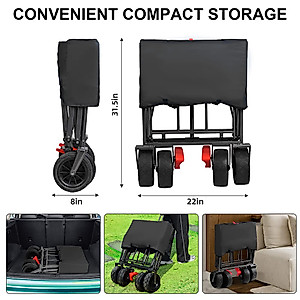 AUKAR Collapsible Canopy Wagon - Heavy Duty Utility Outdoor Garden Cart - with Adjustable Handles, for Shopping, Picnic, Camping, Sports - Black