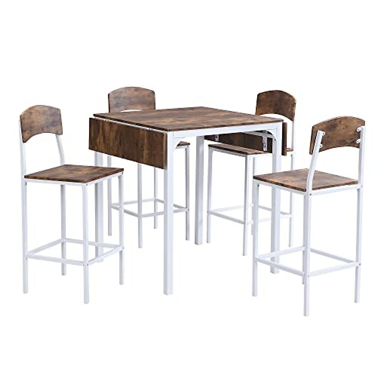 VilroCaz 5-Piece Counter Height Dining Table Set Bar Table Set, Farmhouse Drop Leaf Dining Table, 4 Counter Height Comfort Dining Chairs with Footrest, Space Saving Design (White Frame)