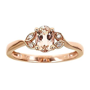 Gin & Grace 10K Rose Gold Genuine Morganite Ring with Diamonds for women | Ethically, authentically & organically sourced (Oval-cut) shaped Morganite jewelry for her | Morganite Ring for women