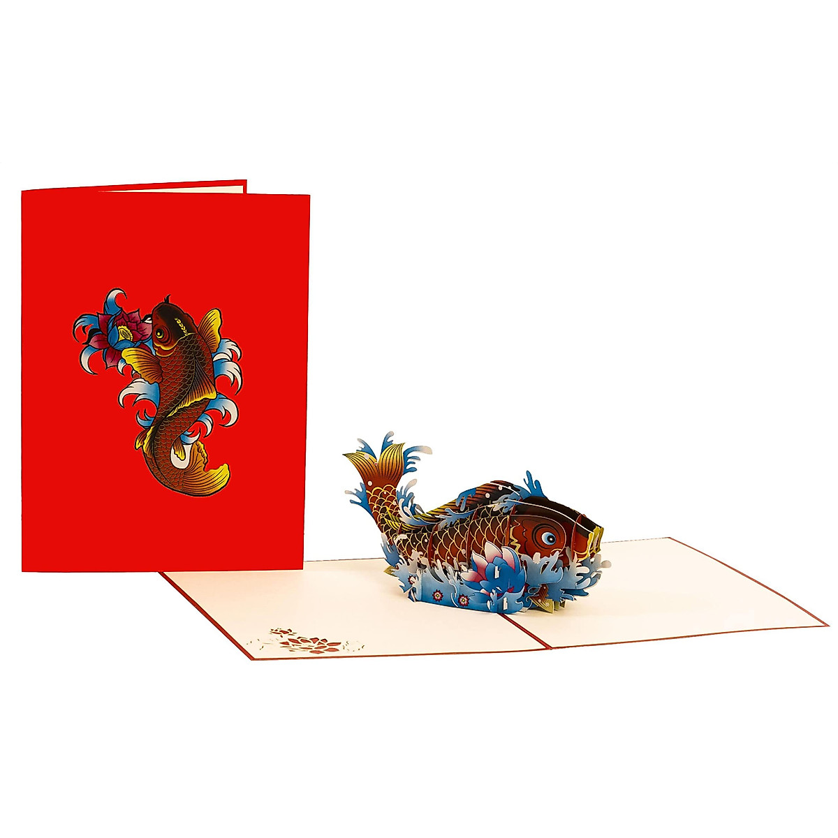 iGifts And Cards Lucky Red Koi Fish 3D Pop Up Greeting Card – Mother’s Day Gift, Unique Nature Inspired Birthday Party, Thank You Card With Fish, Big Retirement Present, 6x8