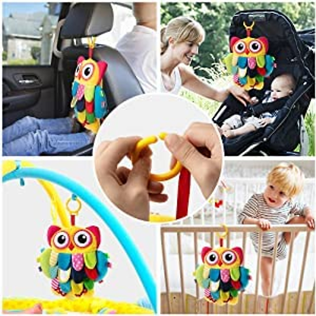 teytoy My First Baby Toys-Who Do You See, Baby Crinkle Activity and Teething Toy with Multi-Sensory Rattle and Textures, Owl
