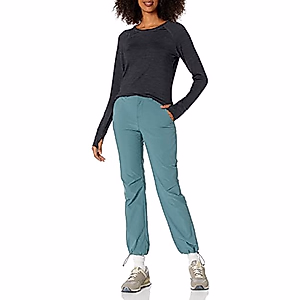 Amazon Essentials Women's Brushed Tech Stretch Long-Sleeve Crewneck Shirt (Available in Plus Size), Black/Space Dye, Large