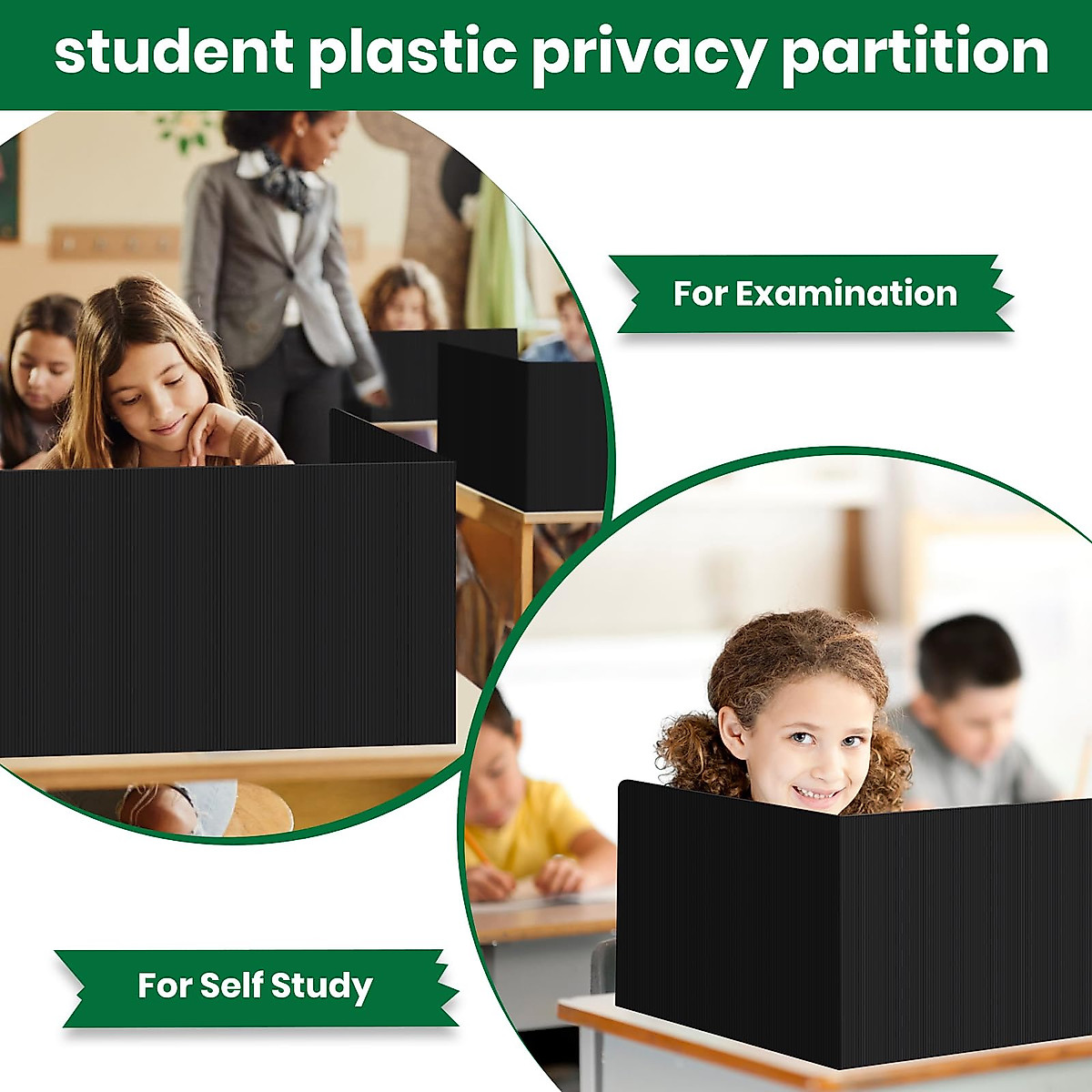 Ayuanb 4 PCS Desk Dividers, 17 x 14 x 13.5 Inch Plastic Classroom Privacy Shields for Student Desks with Name Labels, School Class Study Carrel Folder Boards Teacher Supplies (Black)