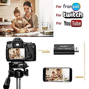 Upgraded Hdmi Capture Card, 1080p Capture Card, 4k HDMI to USB, Record via DSLR Camcorder Action Cam for High Definition Acquisition, Live Broadcasting, Gaming, Streaming, Teaching etc. (Black)