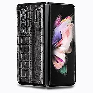 HQB-STAR Galaxy Z Fold 3 5G Case with Pen Holder,Z Fold 3 Leather Case,Luxury Business Pu Leather Case with Pen Slot for Samsung Galaxy Z Fold 3 5G (Black)