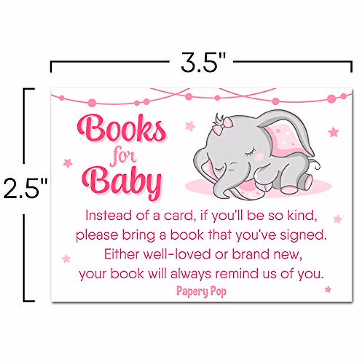 50 Books for Baby Shower Request Cards for Girl (50 Pack) - Elephant - Bring a Book Instead of a Card - Baby Shower Invitations Inserts Supplies