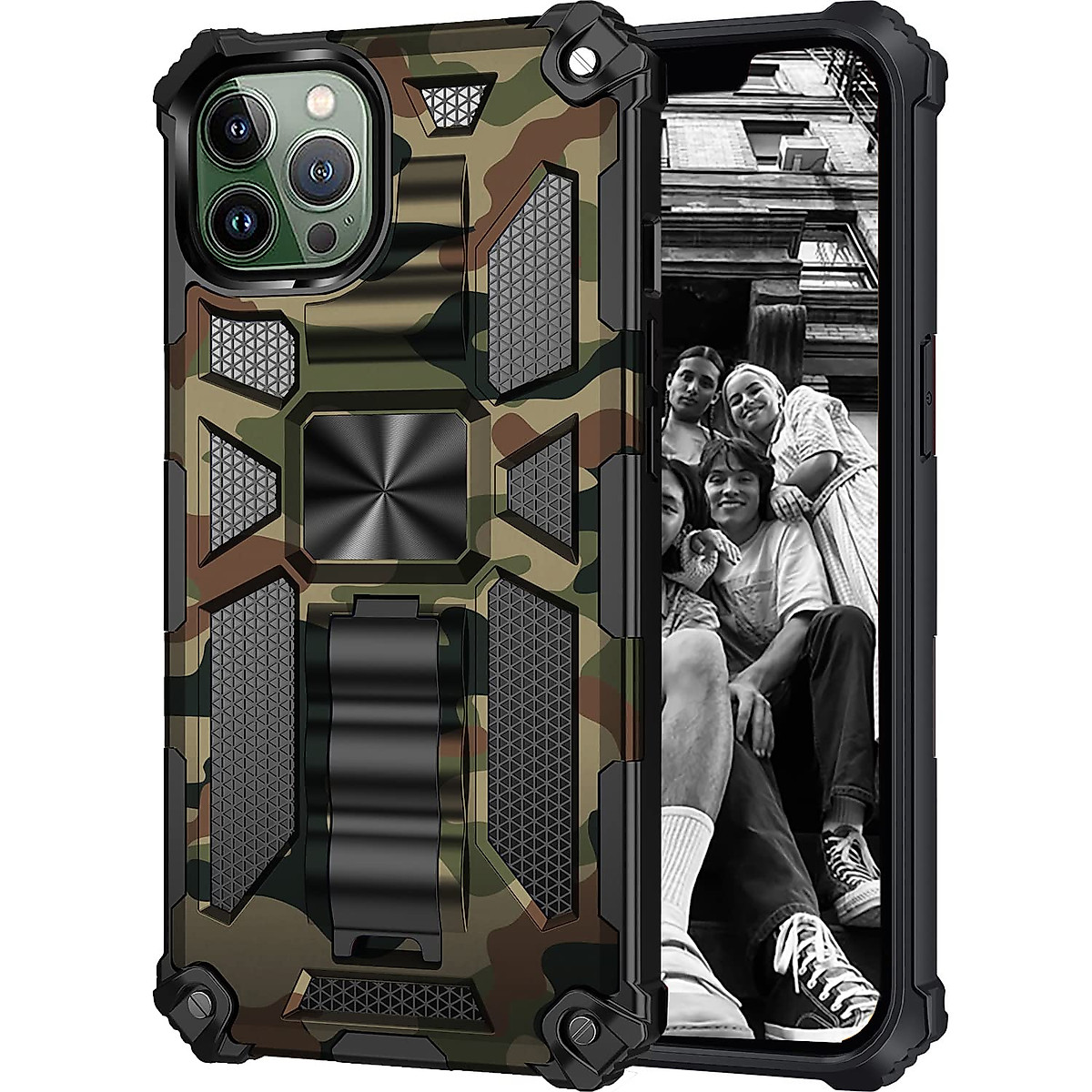Ephoou Camo Case for Apple iPhone 13 Pro Max with Kickstand, Military Grade Shockproof Cover for iPhone 13 Pro Max Camouflage Army Green