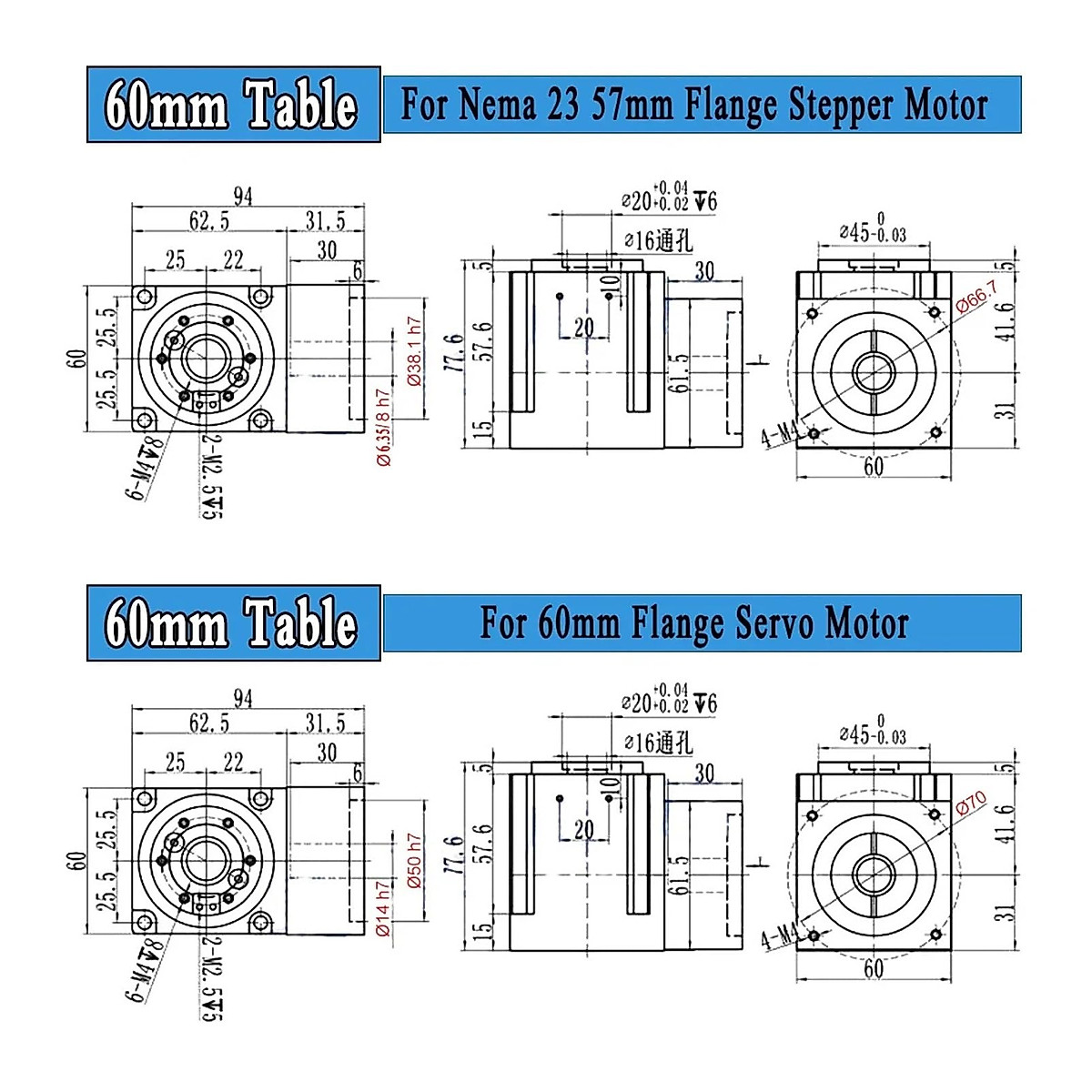 KACOME Hollow Rotary Table Reducer Motorized Rotary Table Indexer Motor Gearbox 4th Axis/5th Axis/7th Axis(60mm Table,12.7mm Input)
