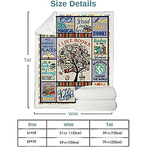 Book Lovers Gifts, Gifts for Book Lovers Women Men, Librarian Gifts, Bookworm Gifts, Literary Gifts, Best Gifts for Reading Lovers, Ultra Soft Warm Sherpa Throw Blanket for Couch Bed 50 x 60