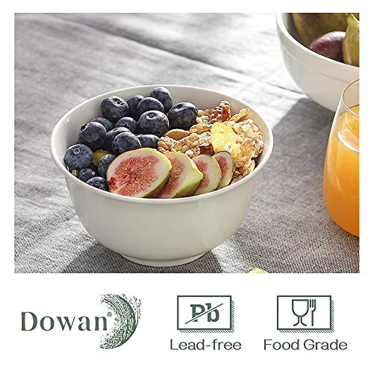 DOWAN 37 OZ Ceramic Soup Bowls & Cereal Bowls - White Bowls Set of 4 for Kitchen - Serving Bowls for Cereal, Soup, Oatmeal, Rice, Pasta, Salad, Fruit - Dishwasher & Microwave Safe