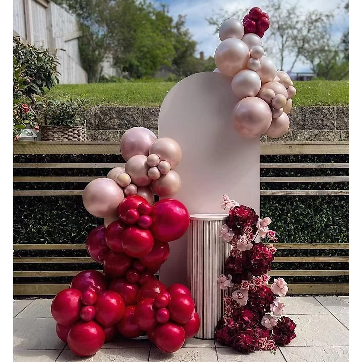 Orgnafey Burgundy and Pearl Sand White Balloon Garland Arch Kit Double Stuffed Pearl Chrome Gold And Champagne Balloons For Bridal Wedding Engagement Anniversary Baby Shower Birthday Party Decorations