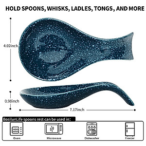 Bosilunlife Kitchen Spoon Rest - Cooking Spoon Holder for Stove Top White Coffee Spoon Rest Ceramic Spoon Holder for Kitchen Counter, Kitchen Decor for Counter, Coffee Bar Accessories (Nave Blue)