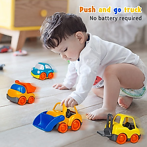 Car Toys for 2 3 4 5 Years Old Toddlers Boys and Girls,12‘’ Big Dump Truck with Light and Sound, Push and Go Small Bulldozer Forklift truck, Vehicles Playset for Christmas Birthday Gift