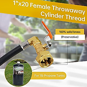 Lapert Upgraded Propane Refill Adapter Hose 36" Propane Extension Refill Hose with Gauge and ON/Off Control Valve for 1LB Propane Gas Tank 350PSI High Pressure Camping (QCC1/Type1 Inlet)