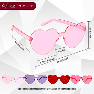 Pink Heart Sunglasses, Heart Glasses, 4 Pairs Heart Shaped Sunglasses Bulk, Red Heart Sunglasses, Party Clear Heart Shaped Glasses, Purple Heart Sunglasses, Hot Pink Heart Sunglasses for Women Men