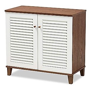 Baxton Studio Coolidge Modern and Contemporary White and Walnut Finished 4-Shelf Wood Shoe Storage Cabinet