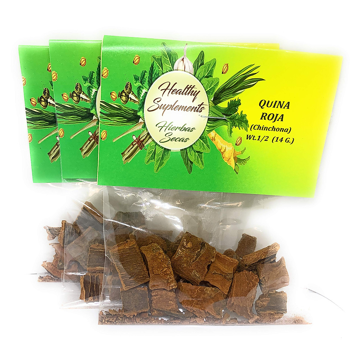 Quina Roja Cinchona Bark (Peruvian Bark) Officinales(3 bgs14gm e/a) +2 extra bag