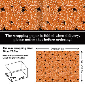 JarThenaAMCS 12 Sheets Halloween Wrapping Paper -Not Roll- Spider Web Gift Wrap Paper Orange White Black Folded Flat DIY Art Craft Paper for Party Packaging, 19.7 x 27.6 Inch