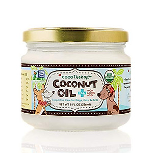 CocoTherapy Organic Virgin Coconut Oil, 8 Ounces, Natural Supplement for Dog Skin Coat Digestion and Immunity