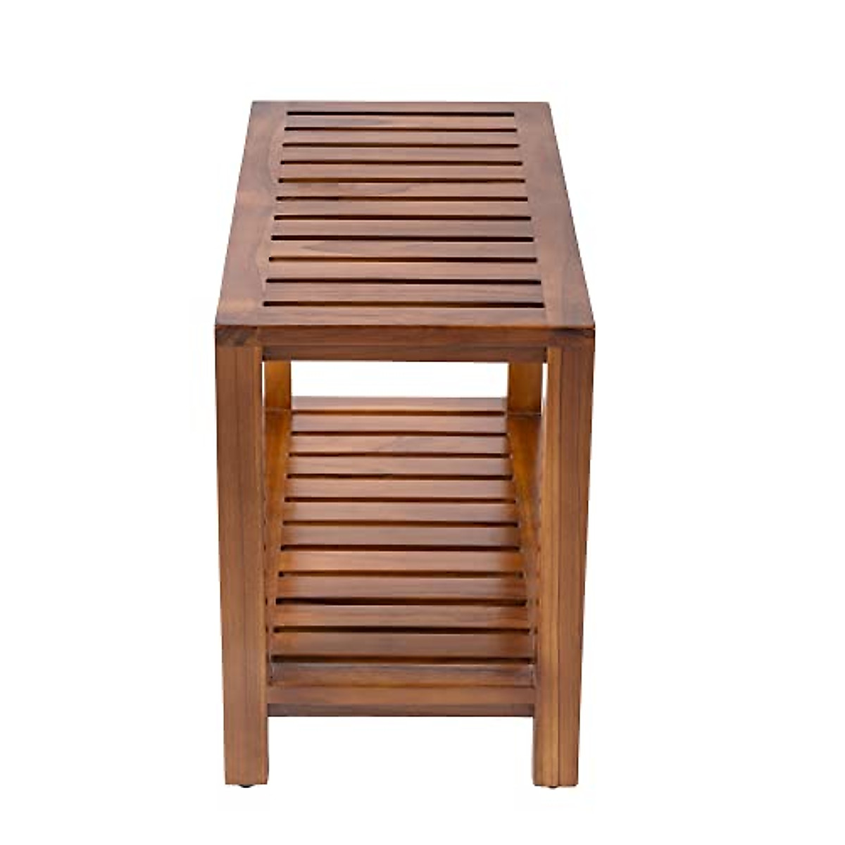 Teak Wood Waterproof Shower Bench - with Shelf, 24 Inch, Wooden Seat Stool for Bathroom, Spa, Garden, Fully Assembled