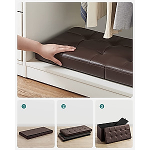 SONGMICS MAZIE Collection - 30 Inches Storage Ottoman Bench with Flipping Lid, Storage Chest Footstool, Load 660 lb, for Entryway, Living Room, Bedroom, Synthetic Leather, Brown ULSF45BR