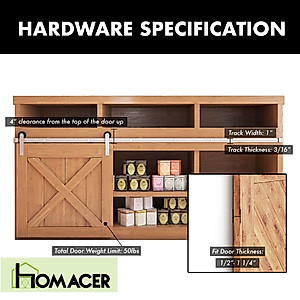 Homacer Mini Brushed Nickel Non-Bypass Sliding Barn Door Hardware Kit, for One/Single Door, 66-inch Long Flat Track, Straight Design Roller, Cabinet TV Stand Console Use…