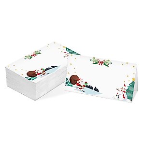 Table Place Card, Christmas Themed Tent Style Cards, Pack of 25 Half-Fold Reception Place Card with Santa Claus, Perfect for Christmas Party, Wedding, Bridal & Baby Shower, Birthday, Banquet A18
