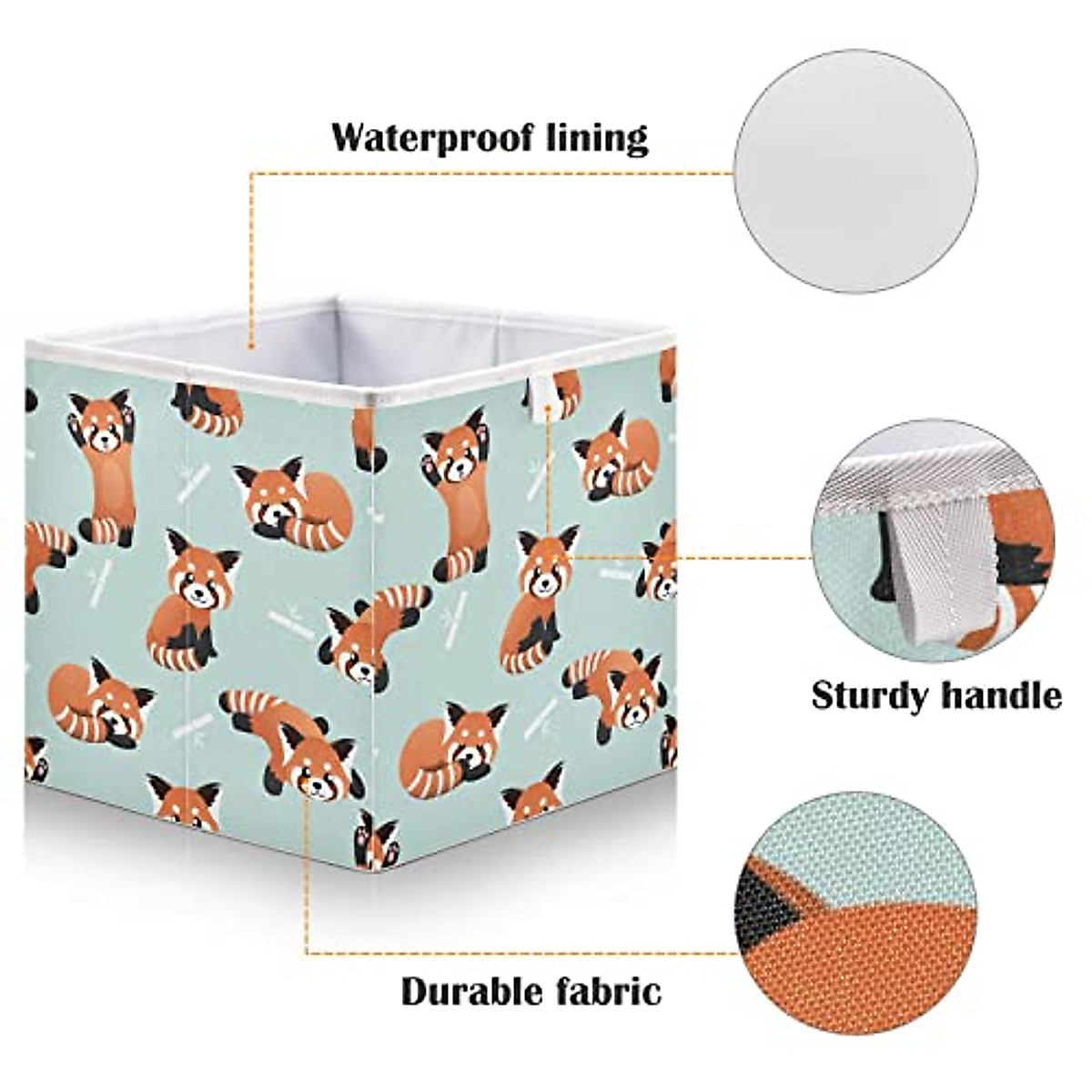Kigai Cute Red Panda Storage Bin, Large Collapsible Organizer Rectangle Storage Basket for Home Office Décor, 15.8 x 10.6 x 7 in