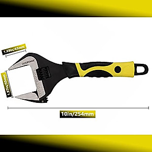 GETUPOWER 10-Inch Adjustable Wrench, Black Oxide Finish, Wide Opening Ultra-thin Plumbing Wrench, Drop Forged Cr-V, SAE and Metric Scale Marked Pipe forceps
