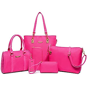 FiveloveTwo Womens Ladies 6 Pcs Handbag Set Hobo Top Handle Bag Totes Satchels Crossbody Shoulder Bags and Purse Clutch