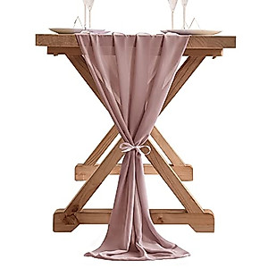 Socomi 10ft Dusty Rose Chiffon Table Runner 29x120 Inches Wedding Runner Sheer Bridal Shower Decorations