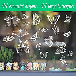 41 PCS Large Butterfly Window Clings - Double Sided White Butterflies Stickers, Reusable Window Decals Bird Alert Static Clings for Door, Glass Decoration, Prevent Bird Strikes (9 Sheets)