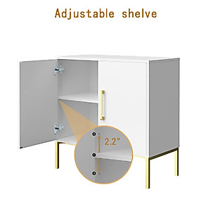 JOZZBY Buffet Sideboard Cabinet with Storage, Modern Wooden Free Standing Cabinet with Adjustable Shelves, White and Gold Cabinets for Living Room, Kitchen, Hallway