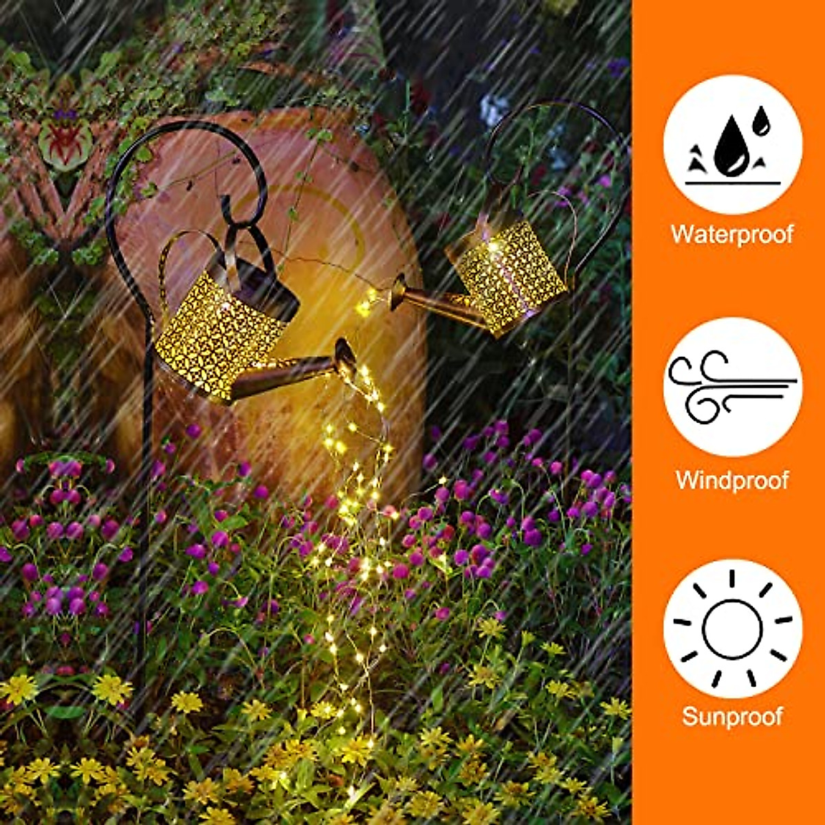 Ledeak Solar Watering Can Light, Solar Fairy Lights Outdoor Waterproof, Hanging Solar Powered Lantern Garden Art Light Decor Metal Waterfall String Lights for Patio Yard Pathway Plant Vine